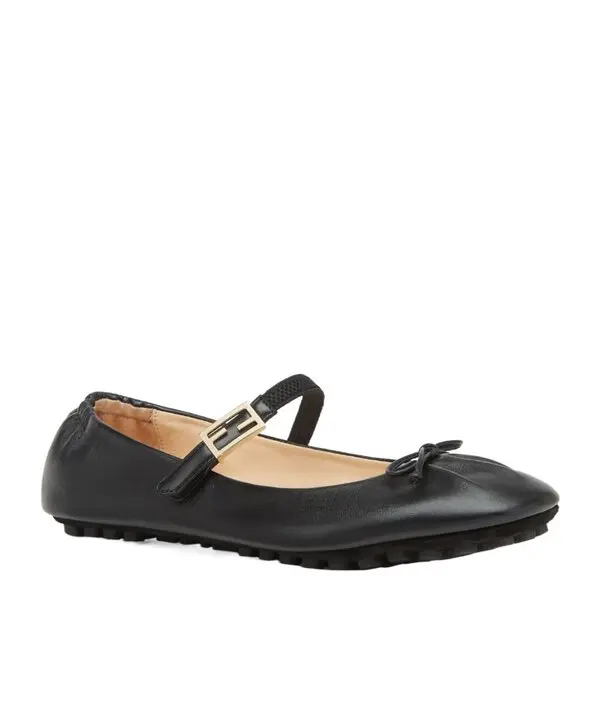 Fendi Leather Ballet Flats With Ff Motif Strap