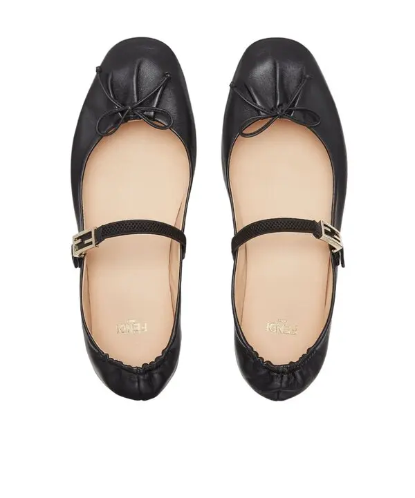 Fendi Leather Ballet Flats With Ff Motif Strap