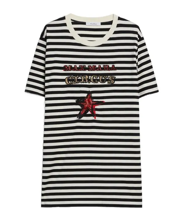 Max Mara Striped Crewneck T-shirt With Embroidered Logo - Vanilla