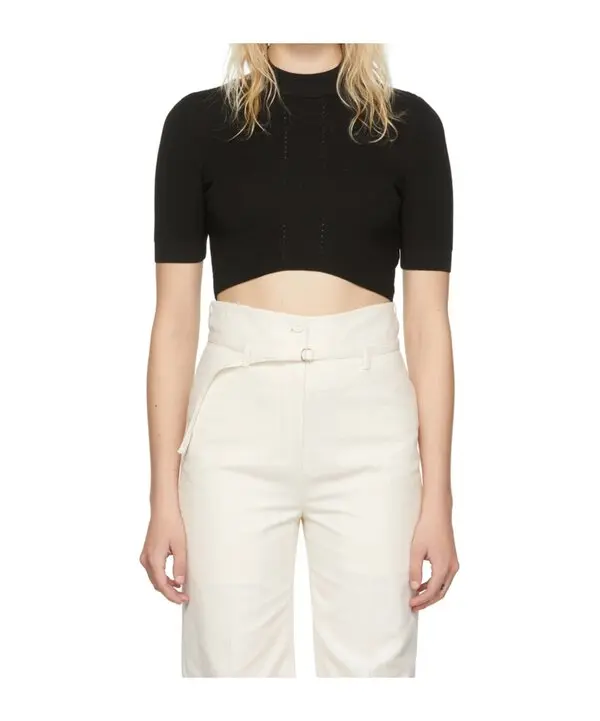 SYSTEM V-neck T-shirt With Cutout Shoulder