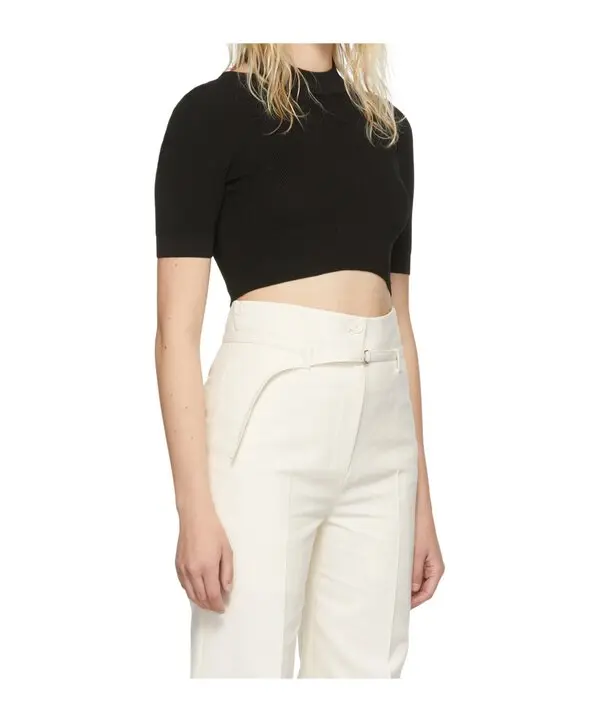 SYSTEM V-neck T-shirt With Cutout Shoulder