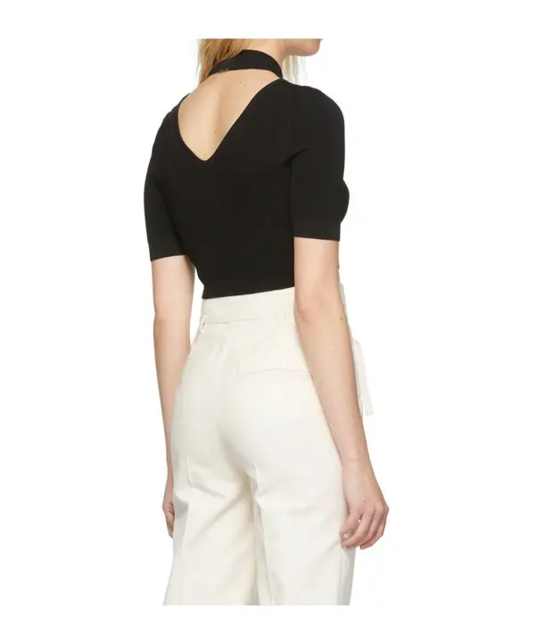 SYSTEM V-neck T-shirt With Cutout Shoulder