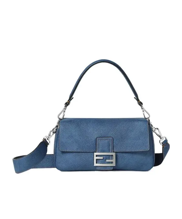 Fendi Baguette Ff Plaque Shoulder Bag - Blue