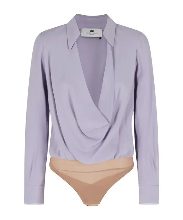 Elisabetta Franchi Georgette Bodysuit With Draped Front - Gray