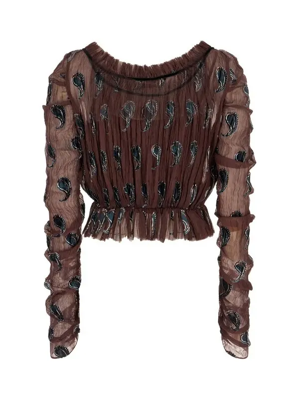 Tory Burch Ruched Velvet Top With Raw Edge Ruffles - Black