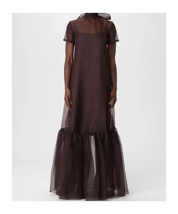 Staud Short Sleeve Sheer Maxi Dress With Ruffle Hem - Black
