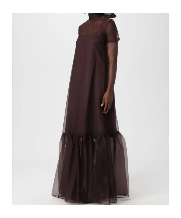 Staud Short Sleeve Sheer Maxi Dress With Ruffle Hem - Black