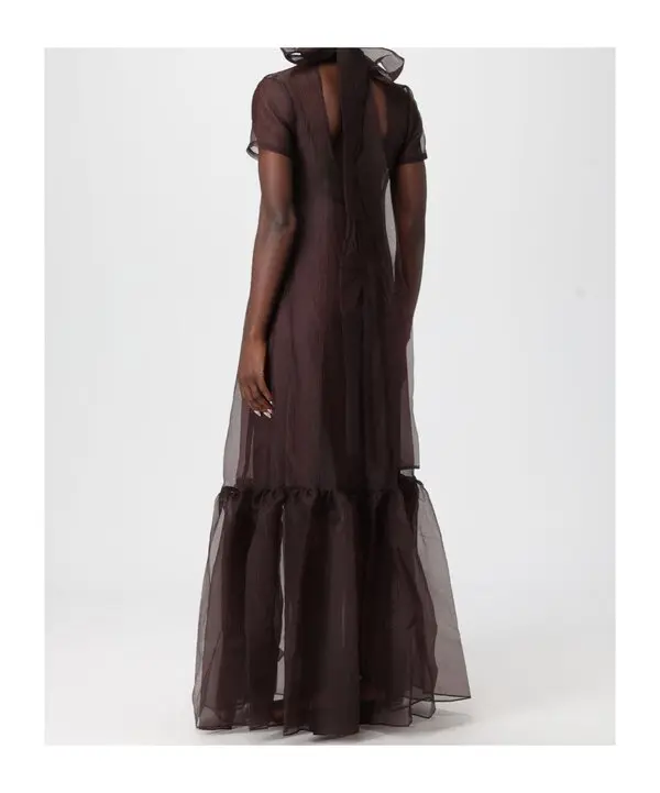 Staud Short Sleeve Sheer Maxi Dress With Ruffle Hem - Black