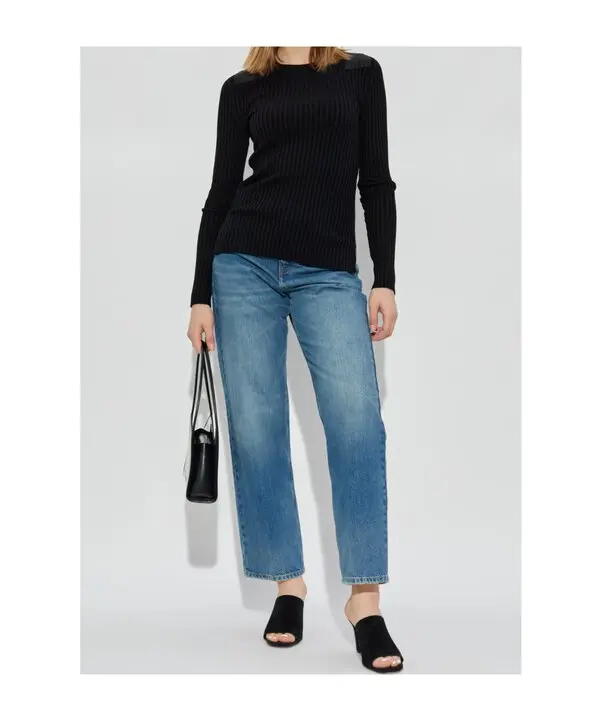 Helmut Lang Ribbed Crewneck Long Sleeve Top - Black