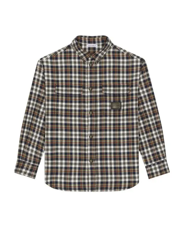 Dolce & Gabbana Checked Cotton Shirt With Logo Plaque