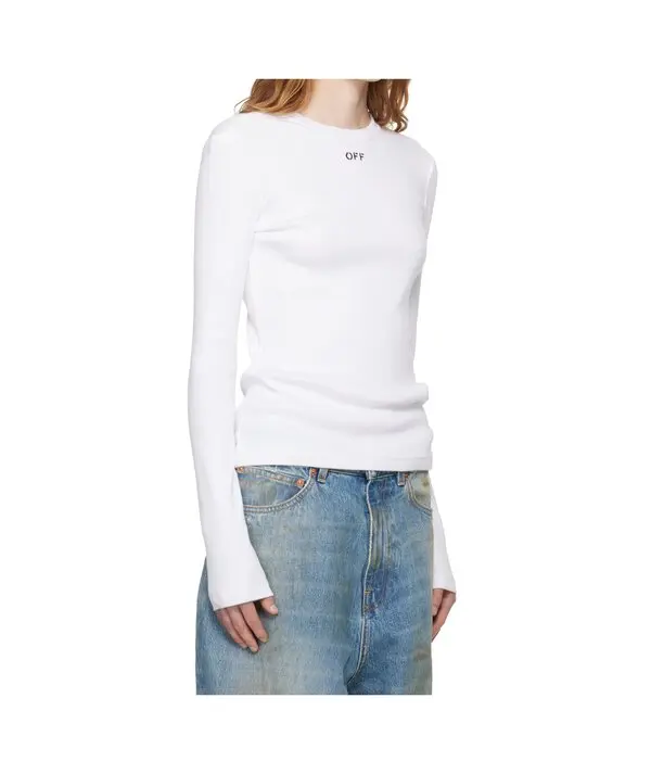 Off-White Off Stamp Ribbed Knit Top - White/black