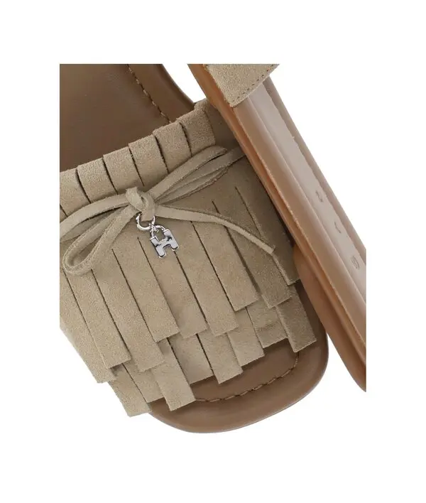 Hogan Square Toe Sandals With Tassel And Metal Logo Detail - Beige