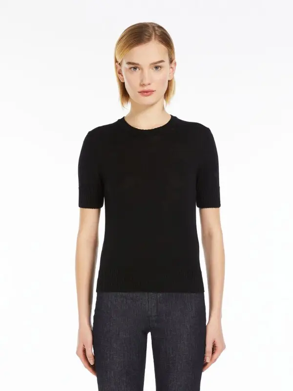 Max Mara Wool Round-neck Short Sleeve Sweater - Black