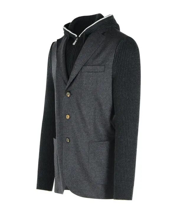 Eleventy Knit Insert Hooded Jacket
