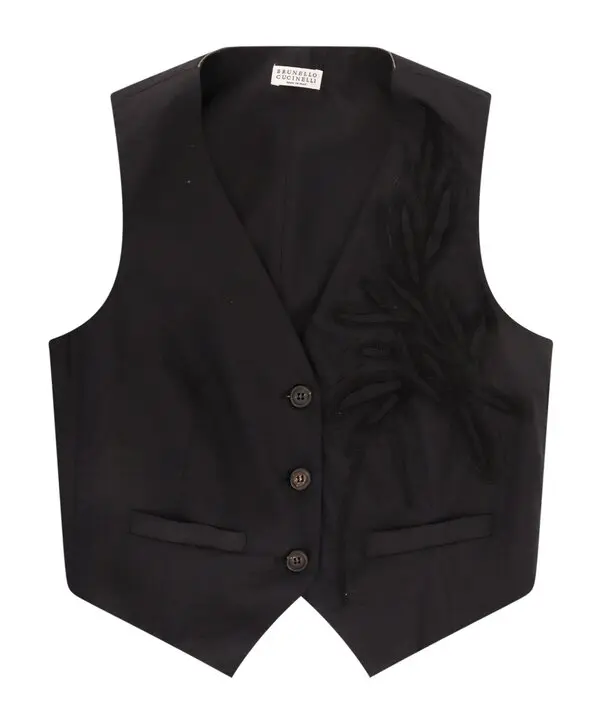 Brunello Cucinelli Herbarium Appliqué V-neck Waistcoat - Black