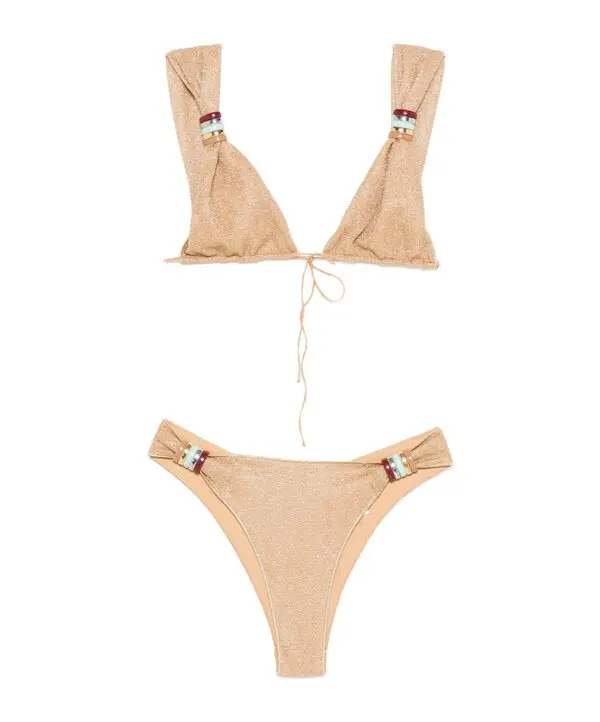 Oseree Embellished Triangle Bikini Set - Nude