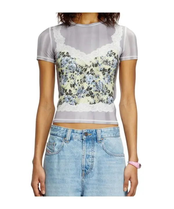 DIESEL® T-ileni T-shirt With Lace Trim And Floral Print