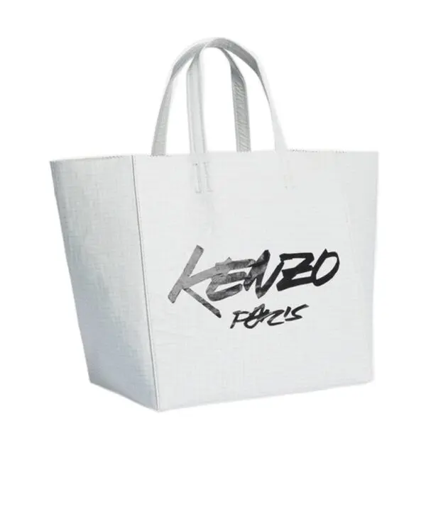 Kenzo X Futura 2000 Small Tote Bag In Leather - White