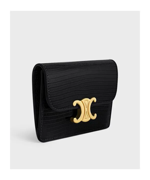 Celine Card Holder With Flap Triomphe In Lizard