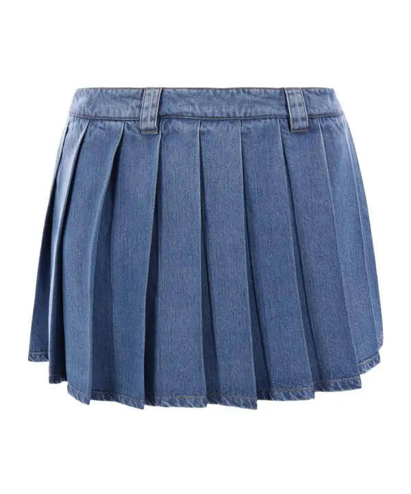 Miu Miu Low-rise Pleated Denim Skirt - Blue