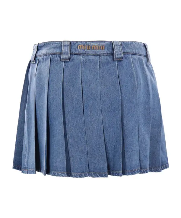 Miu Miu Low-rise Pleated Denim Skirt