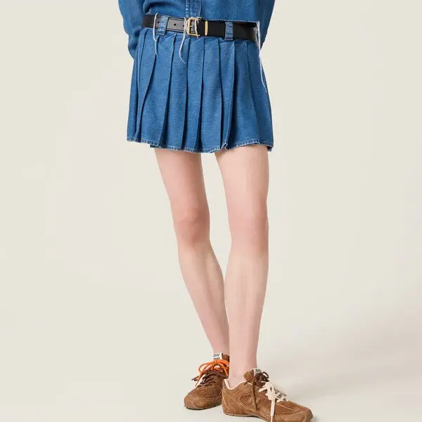 Miu Miu Low-rise Pleated Denim Skirt