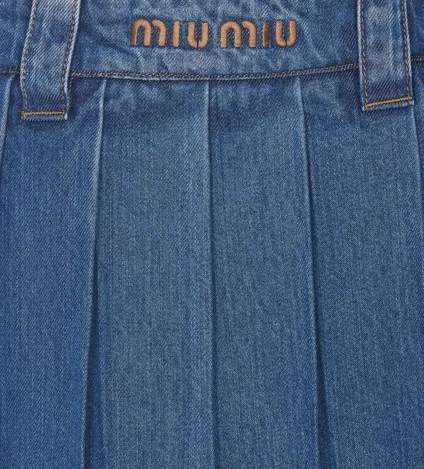 Miu Miu Low-rise Pleated Denim Skirt