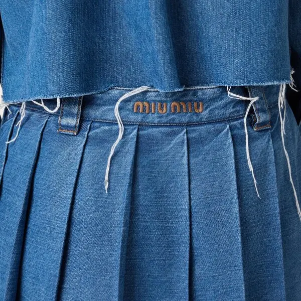 Miu Miu Low-rise Pleated Denim Skirt