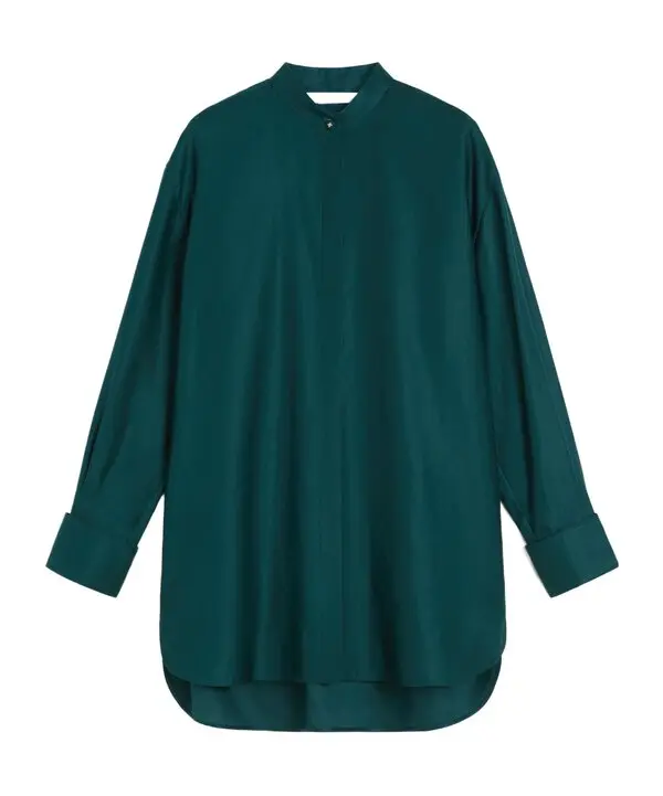 Max Mara Oversized Cotton Satin Shirt - Dark Green