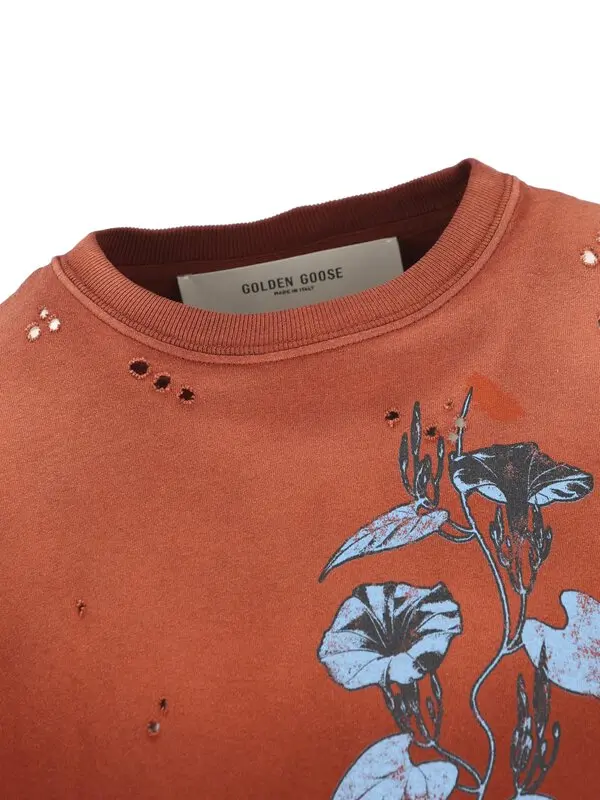 GOLDEN GOOSE Floral Print Distressed T-shirt - Red