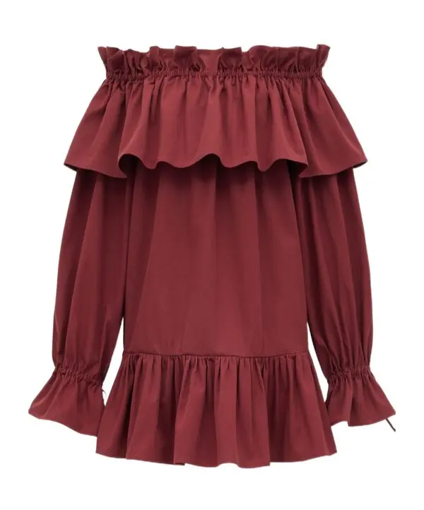 Saint Laurent Off-shoulder Ruffled Dress - Bordeaux
