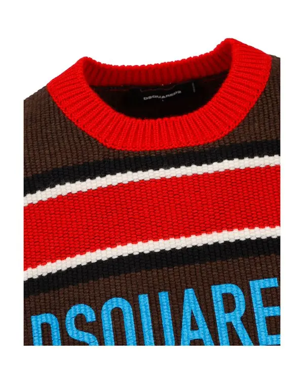 Dsquared2 Logo Print Striped Crewneck Jumper - Black