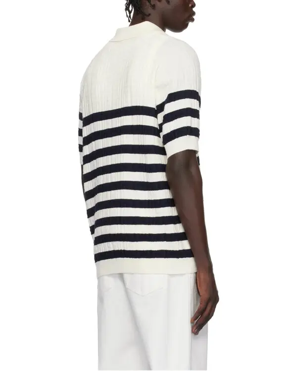 Balmain Striped Knit Polo Shirt - White