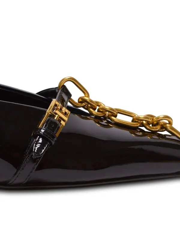 Balmain Sync Patent Leather Mules With Pointed Toe And Chain Detail - Black