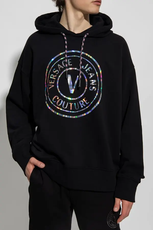Versace Logo Print Hoodie - Black