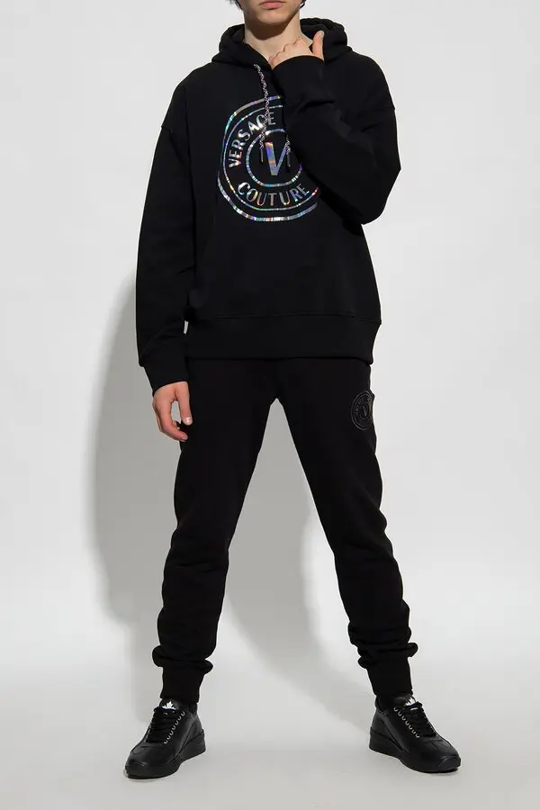 Versace Logo Print Hoodie - Black