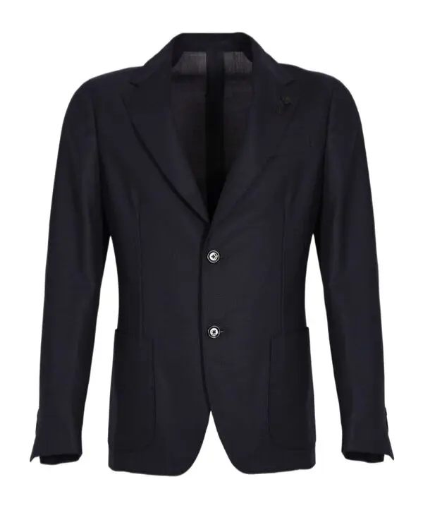 LARDINI Single-breasted Jacket With Lapel Collar And Patch Pockets - Black