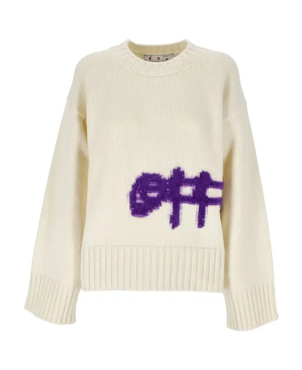 Off-White Intarsia Logo Knit Jumper - Nude