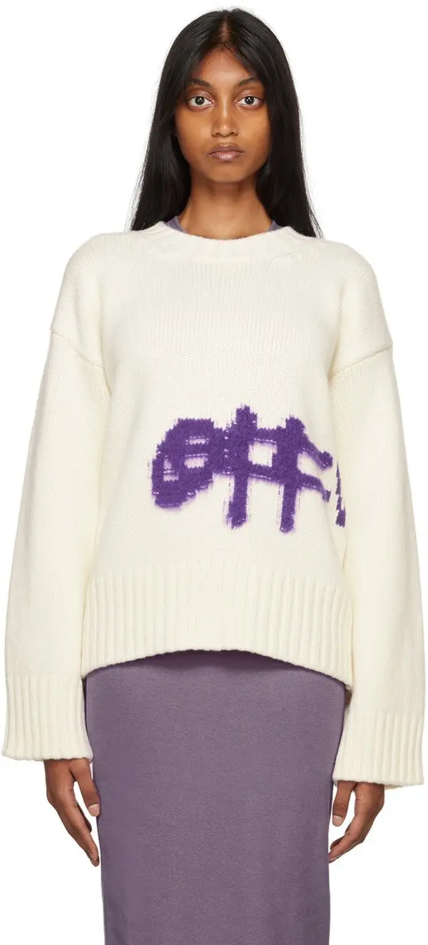 Off-White Intarsia Logo Knit Jumper - Nude