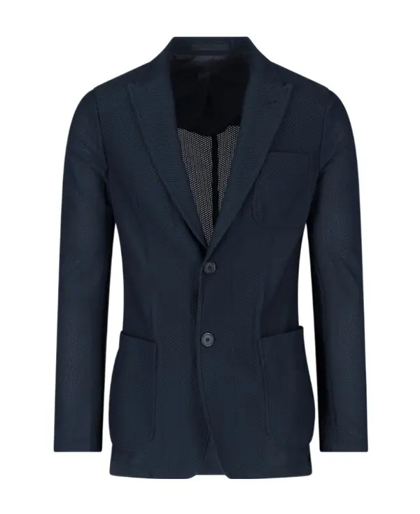 Giorgio Armani Honeycomb-knit Notch-lapel Blazer - Black