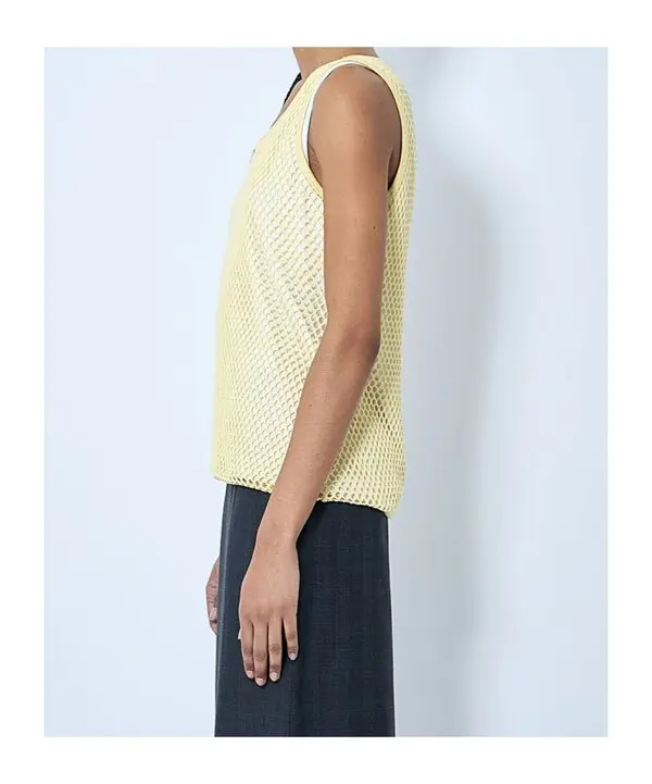 Prada Open-knit Tank Top With Triangle Logo - Beige