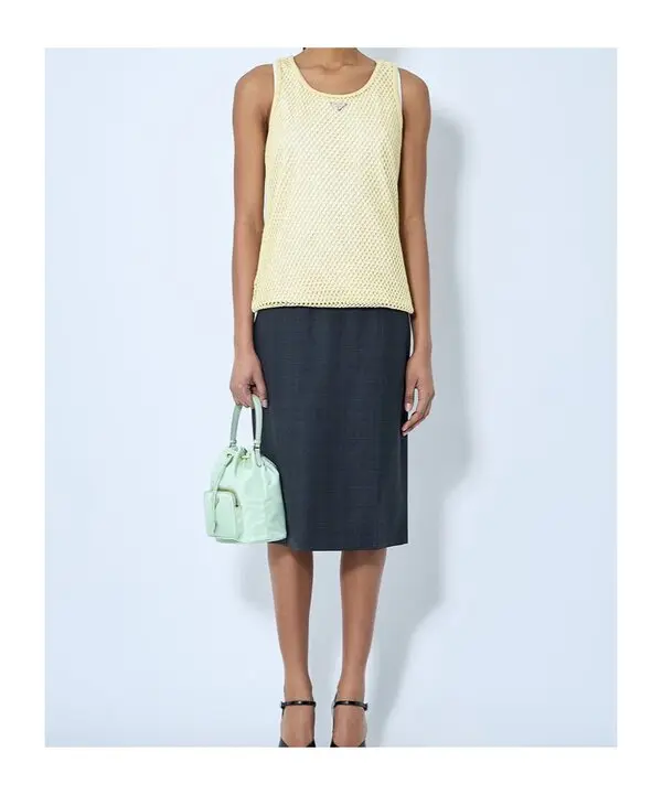Prada Open-knit Tank Top With Triangle Logo - Beige