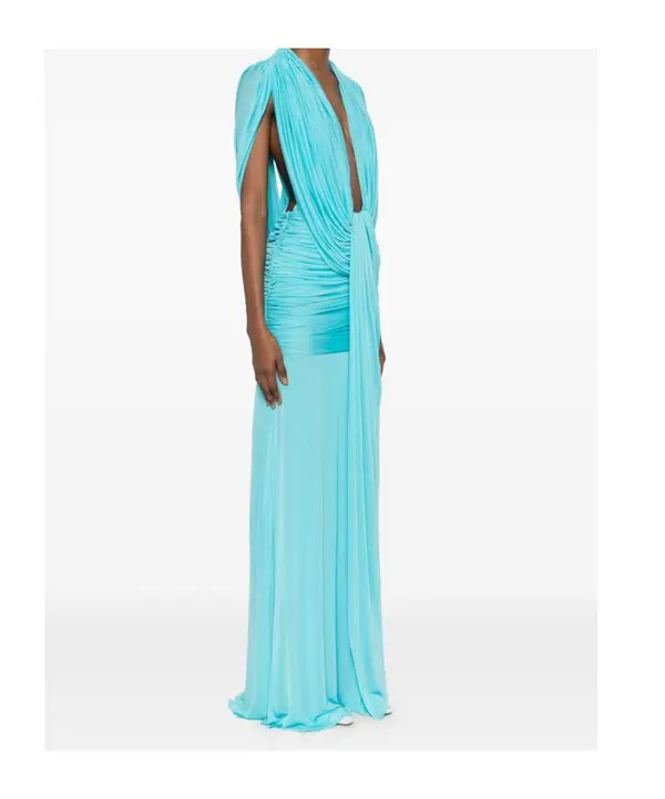 Christopher Esber Ruched Deep V-neck Maxi Dress
