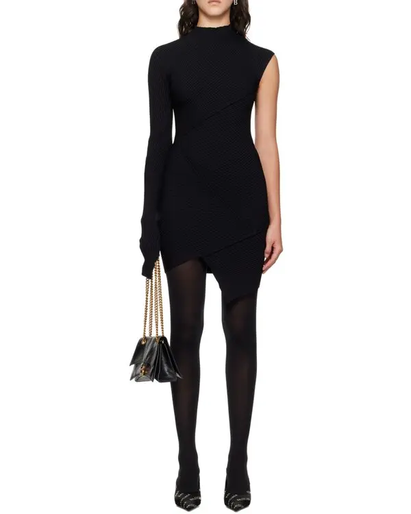 Balenciaga One-shoulder Spiral Knit Mini Dress
