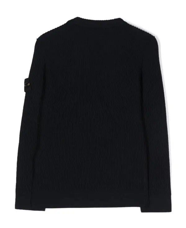 Stone Island Logo Patch Ribbed Knit Jumper - Blue