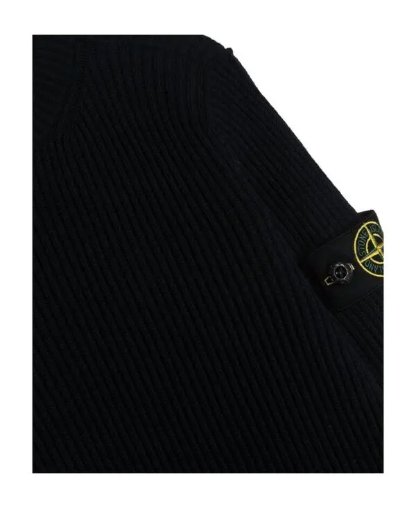 Stone Island Logo Patch Ribbed Knit Jumper - Blue