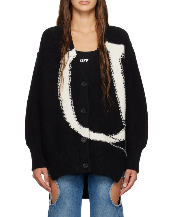Off-White Logo Intarsia Wool Cardigan - Black