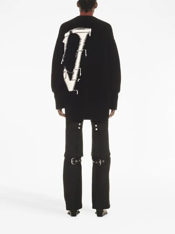 Off-White Logo Intarsia Wool Cardigan - Black