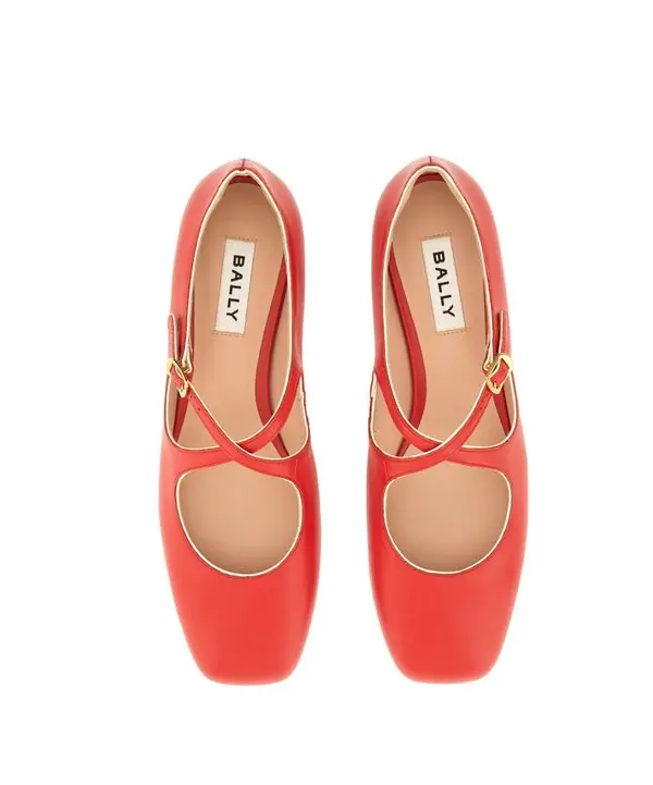 Bally Strapped Flat Square-toe Ballet Flats - Red