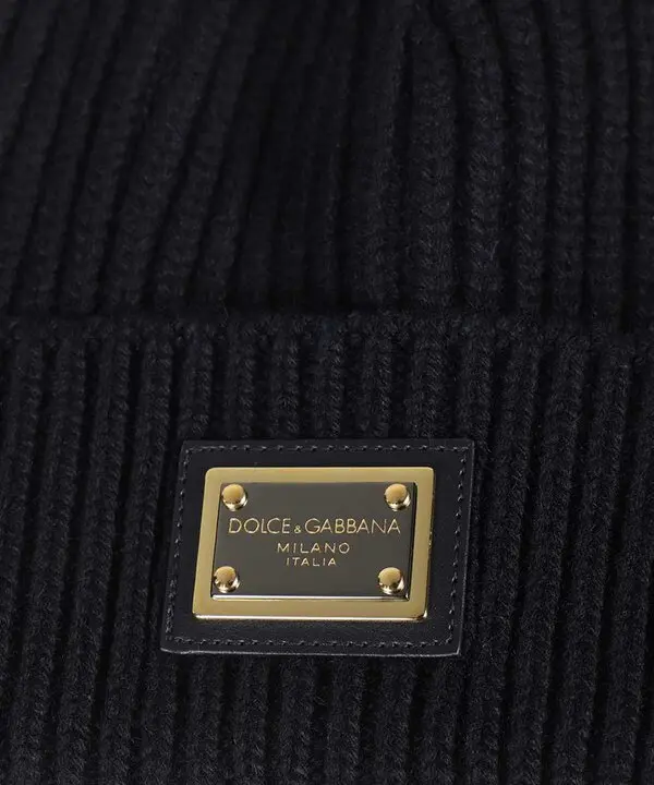 Dolce & Gabbana Ribbed Knit Cashmere Beanie Hat